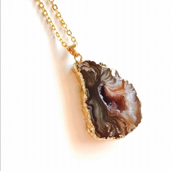 Bondhu | Jewelry | Agate Geode Slice Necklace 8k Gold | Poshmark